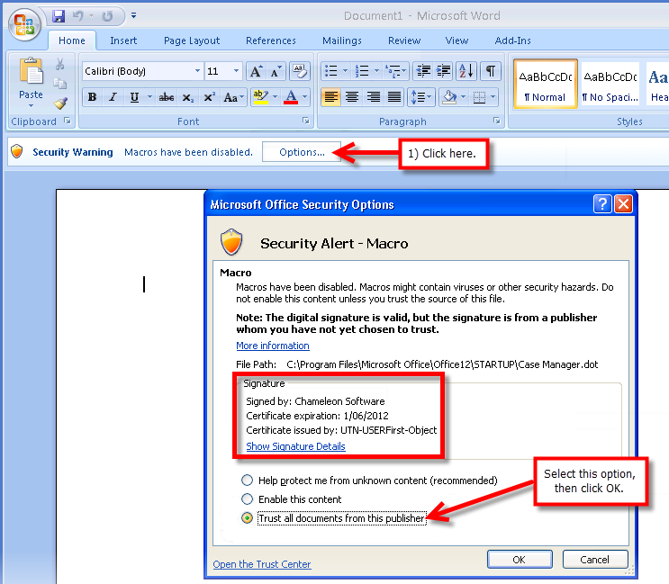 Installing The MS Word Merge Field Macros